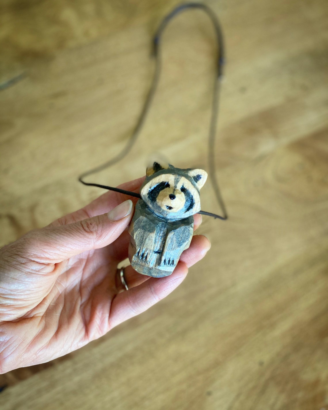 Raccoon Totem Necklace Hand Carved Grey & Black Stain - Etsy
