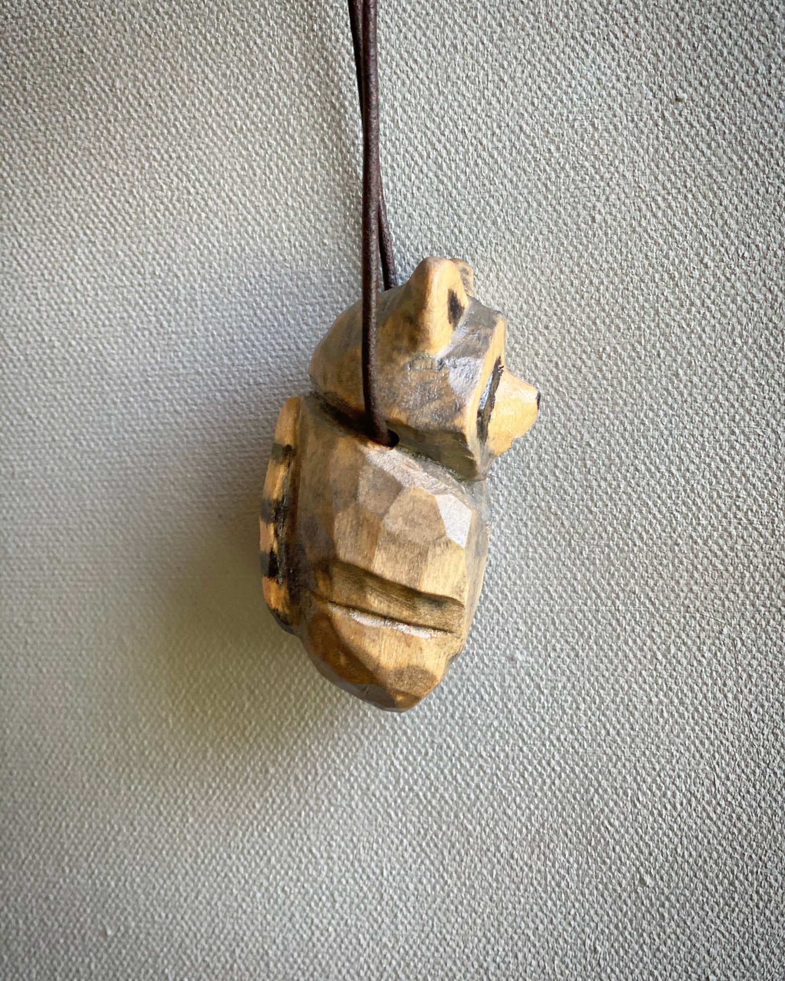 Raccoon Totem Necklace Hand Carved Grey & Black Stain - Etsy