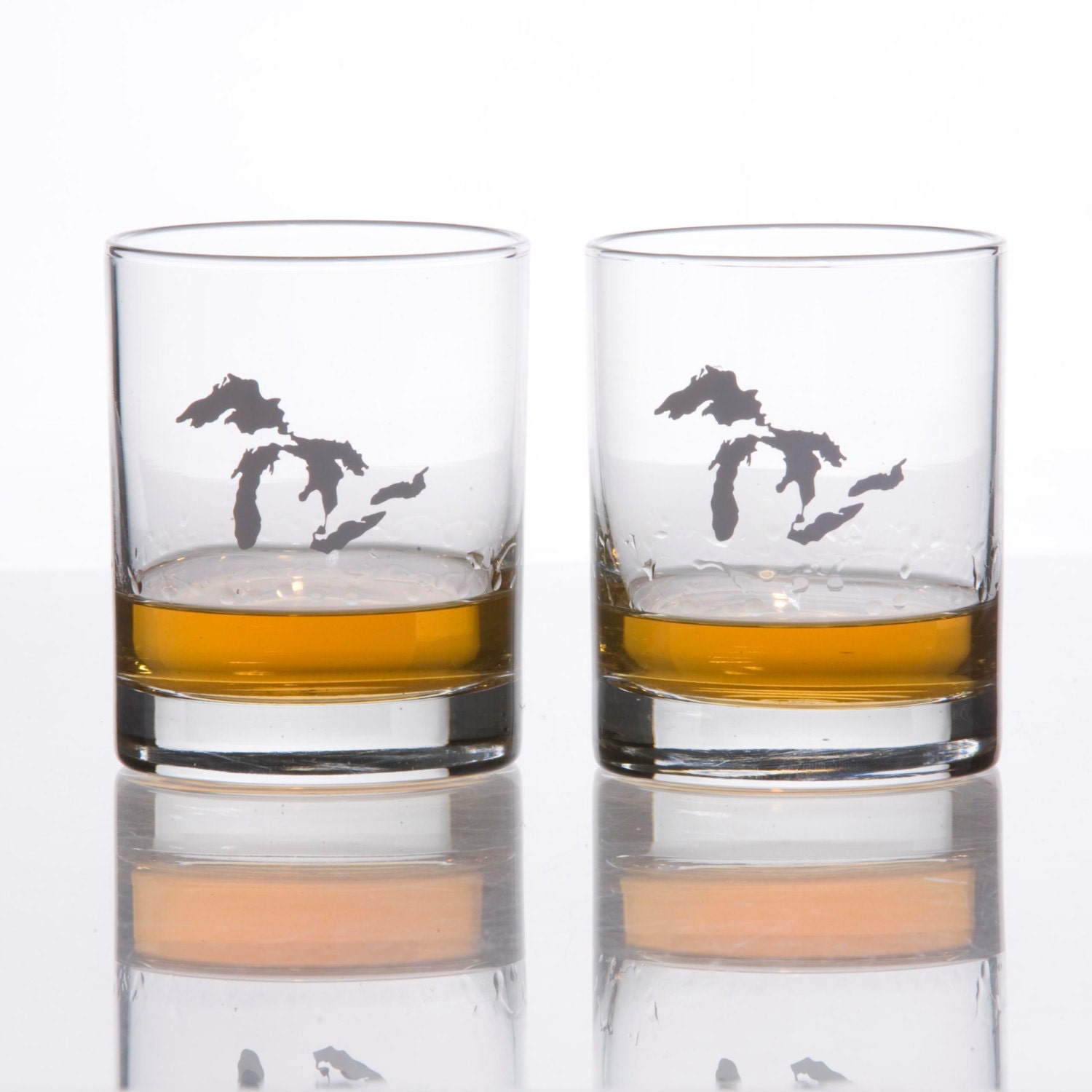 Michigan Scotch Whiskey Glasses Set of 2, Michigan Glasses, Sandblasted ...