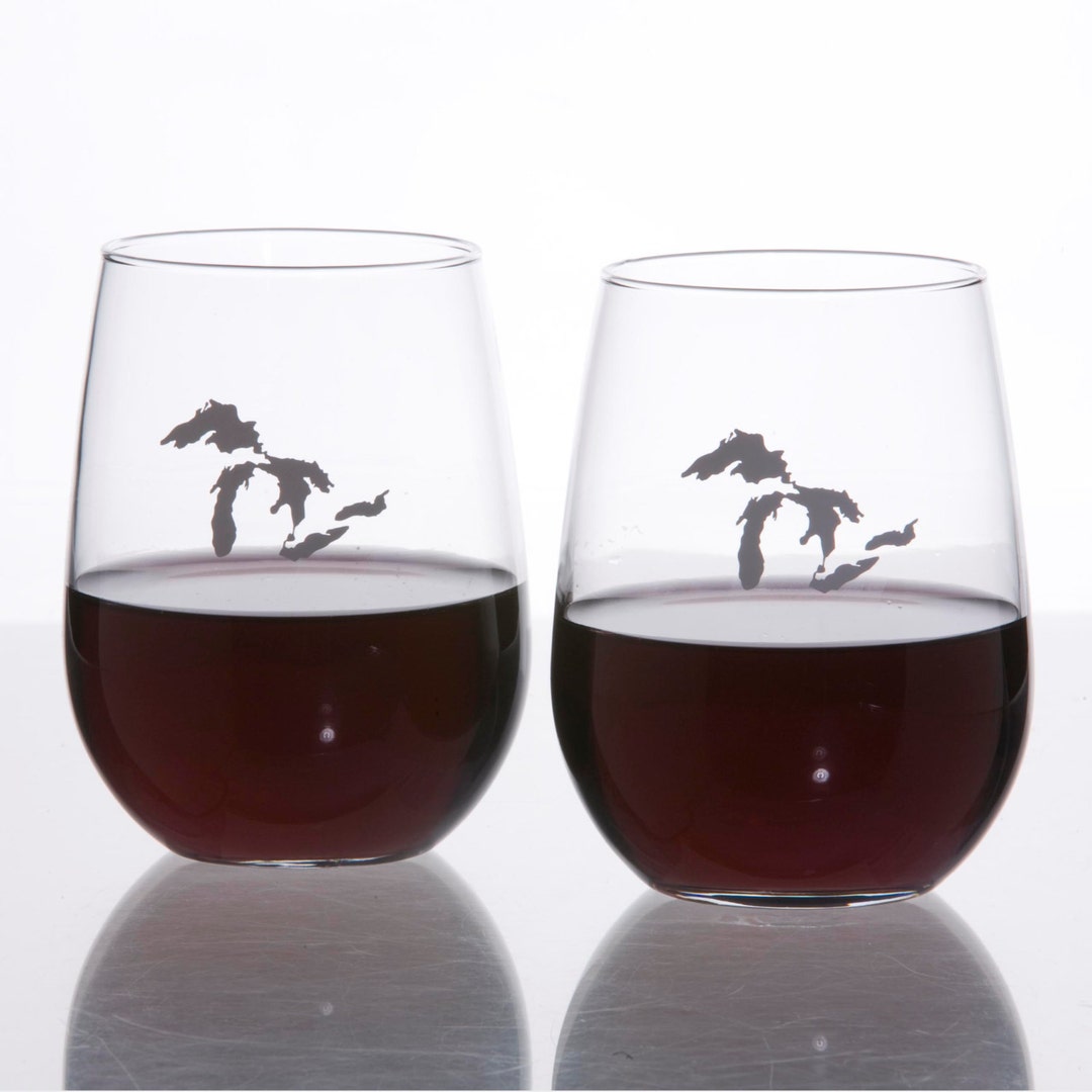 Michigan Stemless Wine Glasses Set of 2 - Etched Michigan Glasses ...