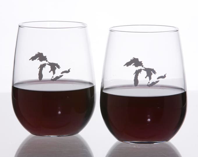 Michigan Stemless Wine Glasses Set of 2 Etched Michigan Glasses Great ...