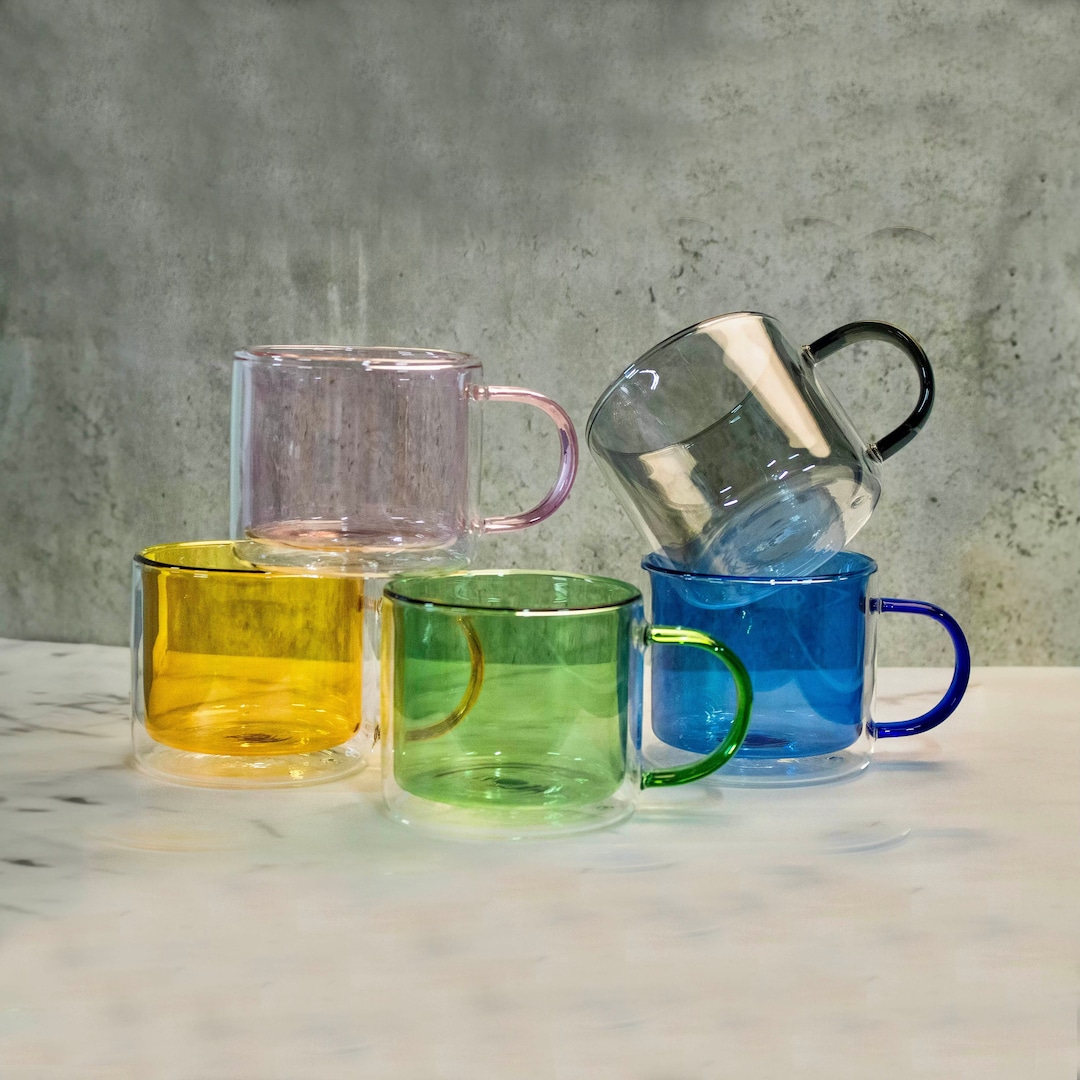Double Walled Mug Various Colors, Gray Mug, Green Mug, Yellow Mug, Blue ...