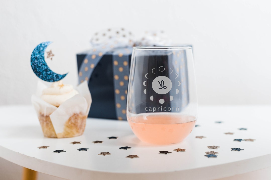 Capricorn Sign Stemless Wine Glass Astrology Gifts Zodiac Glass ...