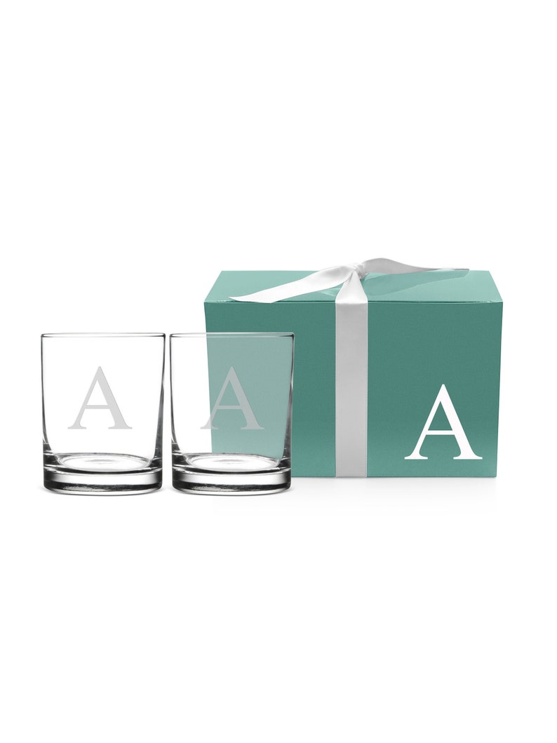 Two Monogrammed Double Old Fashioned Whiskey Glasses - Bourbon Glasses ...