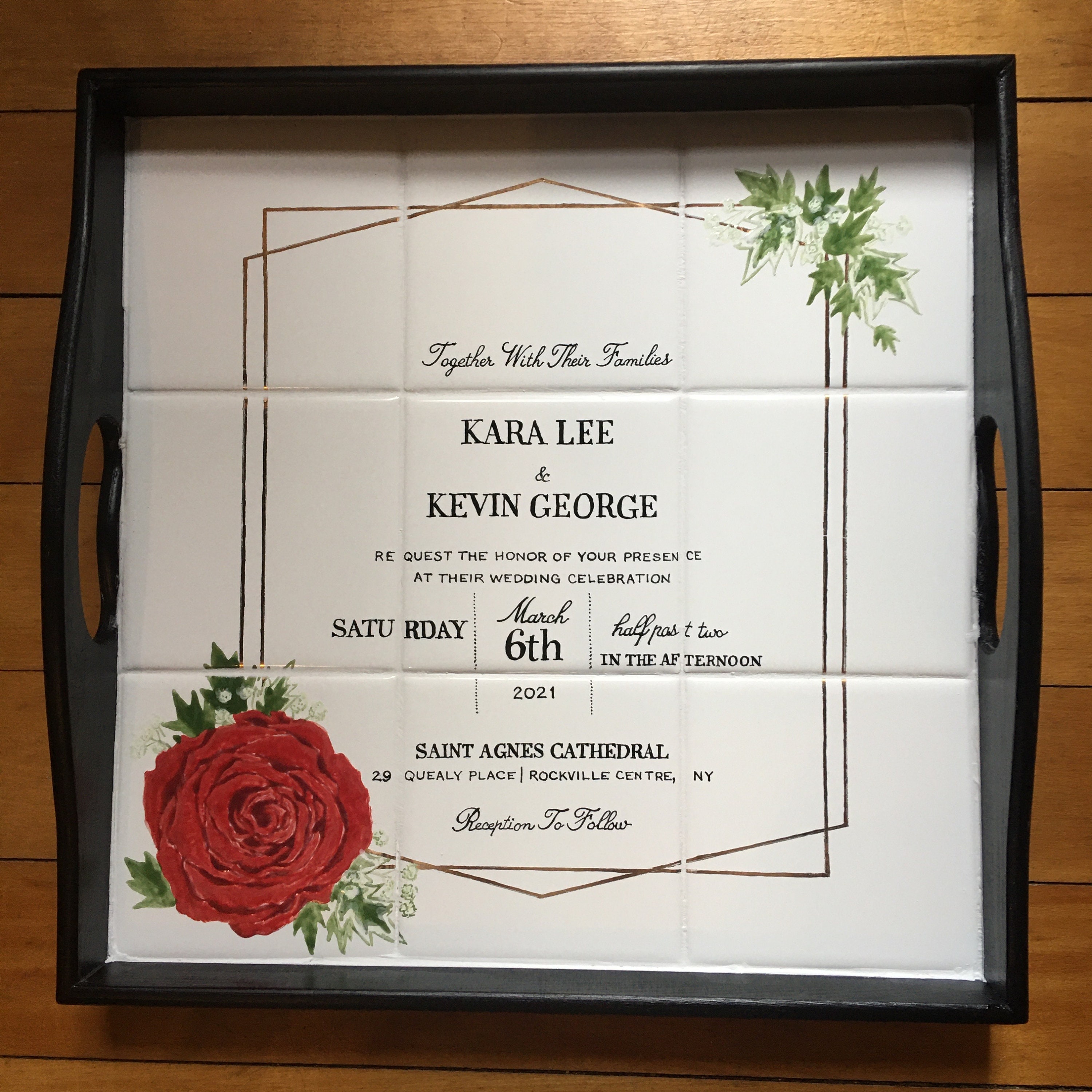 Wedding Tray, Tiles in a Square Wooden Tray, Couples Keepsake ...