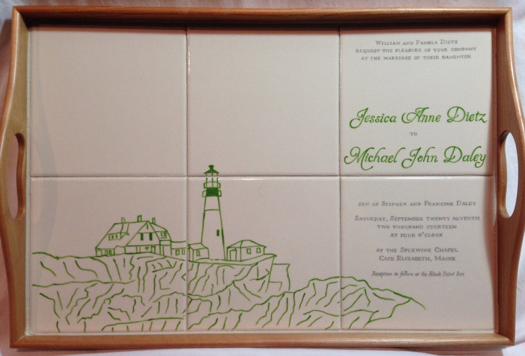 Personalized tray, Wedding Invitation tray, hand-painted tile tray ...