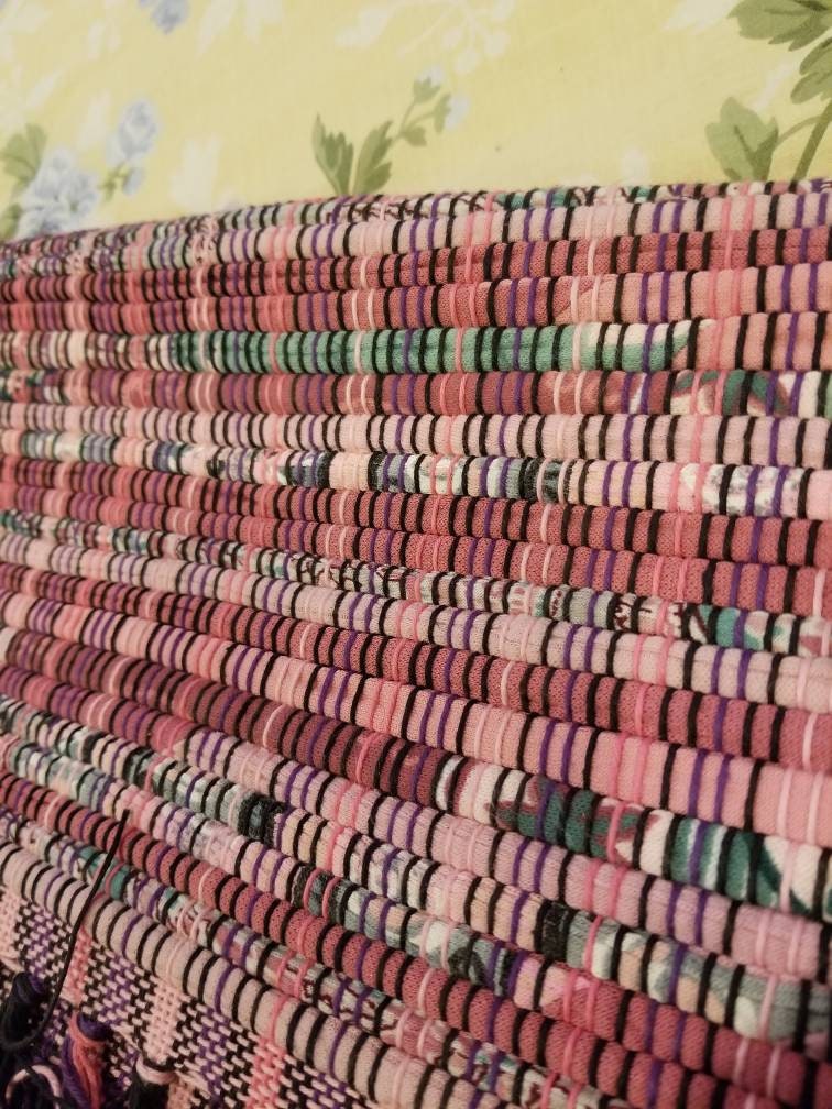 Shades of Pink and Touch of Green Rag Rugs, Handwoven Rag Rug - Etsy