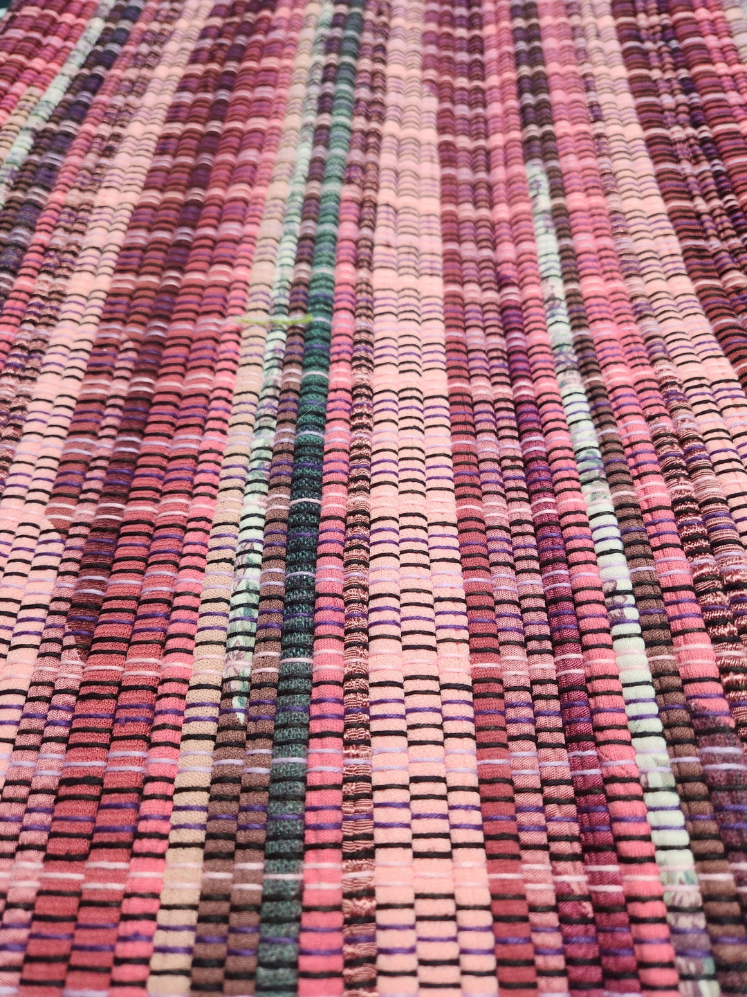 Shades of Pink and Touch of Green Rag Rugs, 27x51 Inches, Handwoven Rag ...