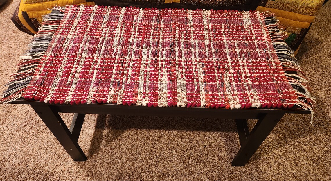 Red and White Rag Rugs, Handwoven Rag Rug, 31x20 Inches, Upcycled Knit ...