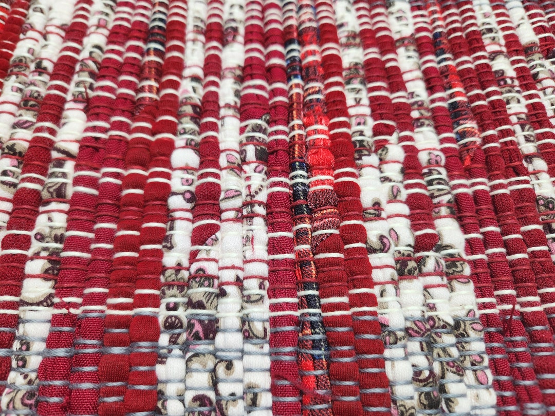 Red and White Rag Rugs, Handwoven Rag Rug, 31x20 Inches, Upcycled Knit ...