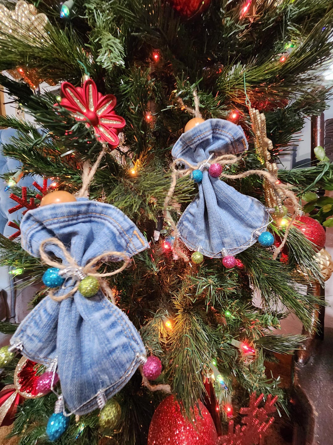 Denim Pocket Angel Christmas Ornament Pair - Etsy