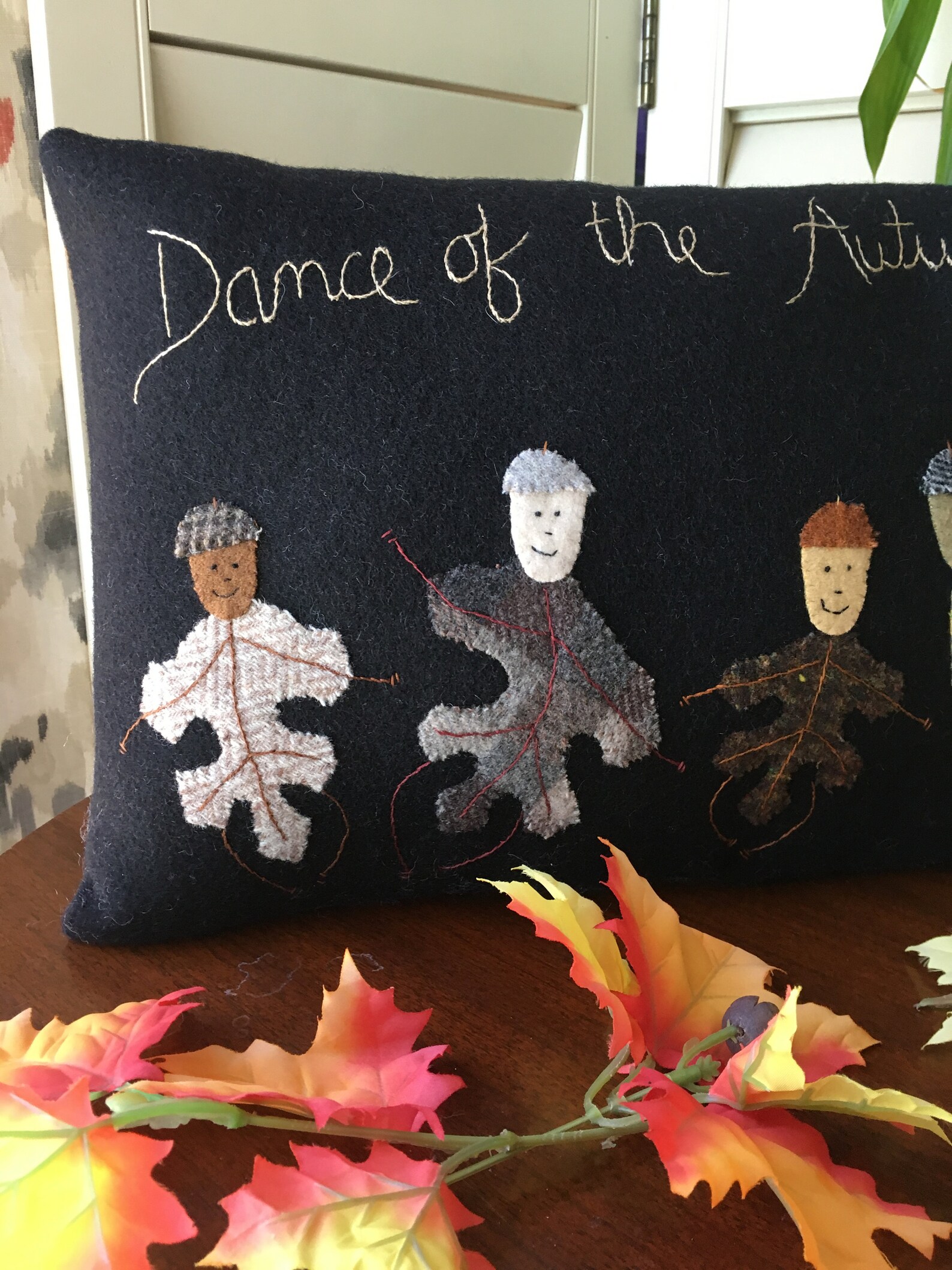 Autumn Wool Applique Pillow All Through the Night Wool | Etsy