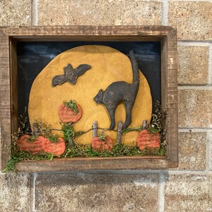 Halloween Shadow Box Wall Display Black Cat Halloween Moon Halloween ...