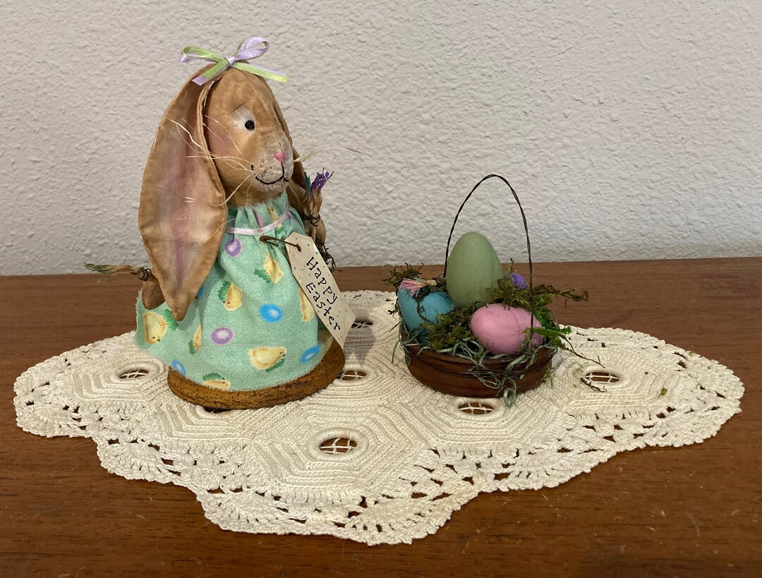 Easter Thyme Bunny With Primitive Easter Basket - Primitive Easter Decoration - Easter Table ...