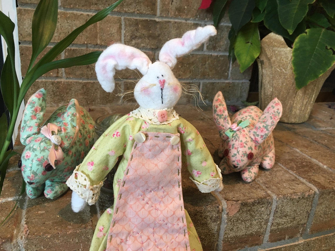 Country Spring Bunny - Spring Rabbit - Cottage Decor - Shelf Sitter ...