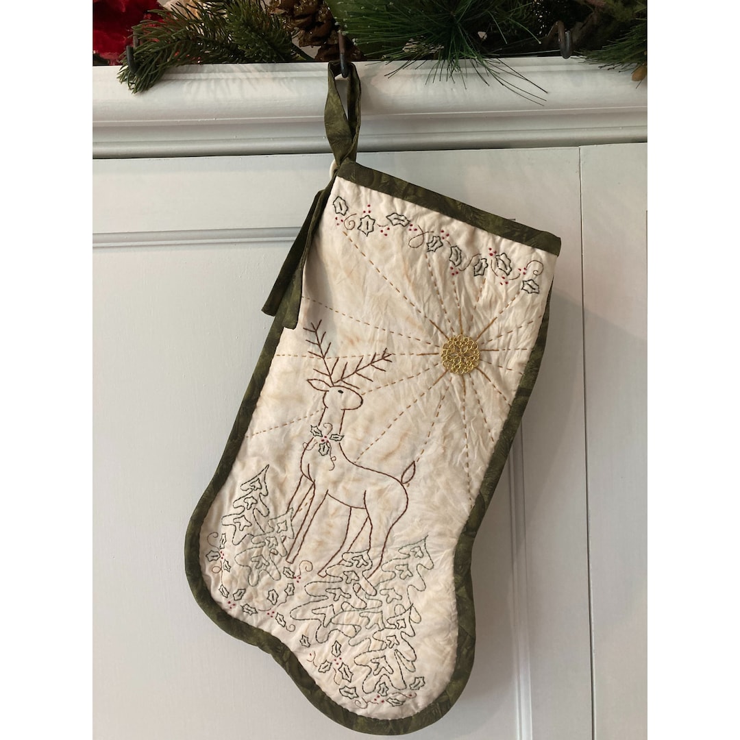 Hand-embroidered Deer Christmas Stocking , Deer Stocking Christmas ...