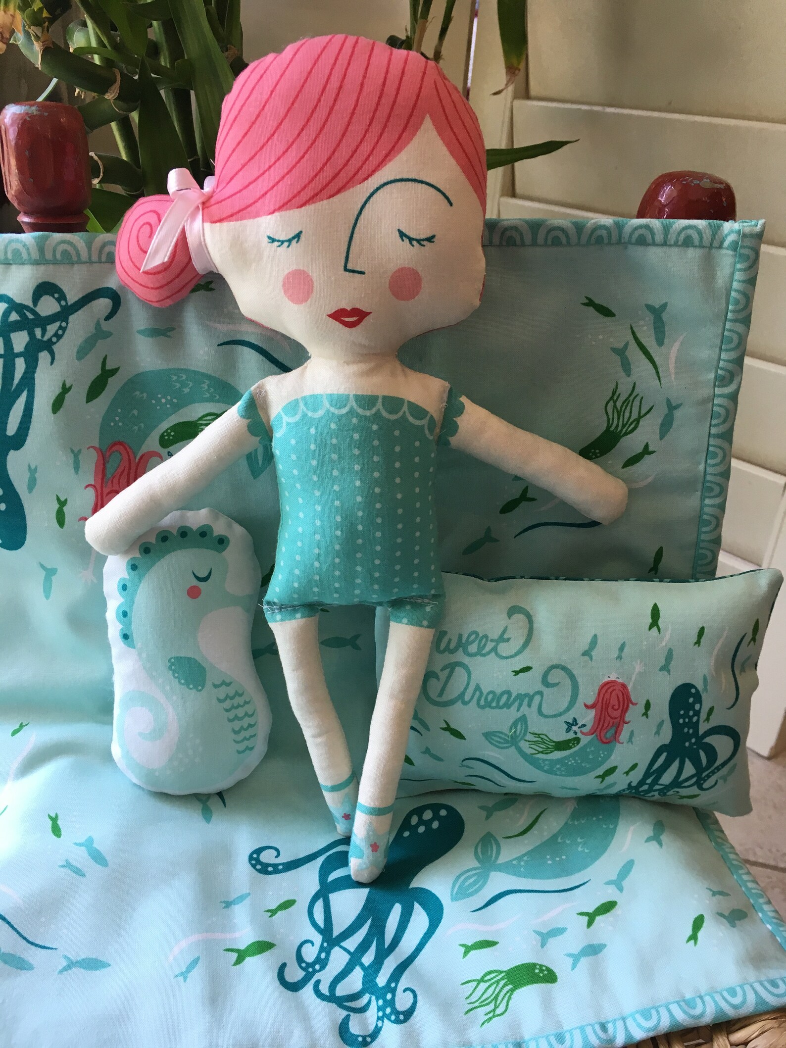 Coral Queen of the Sea Fabric Doll Set , Coral Fabric , Stacy Iset Hsu ...