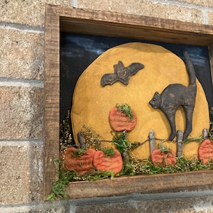 Halloween Shadow Box Wall Display Black Cat Halloween Moon Halloween ...