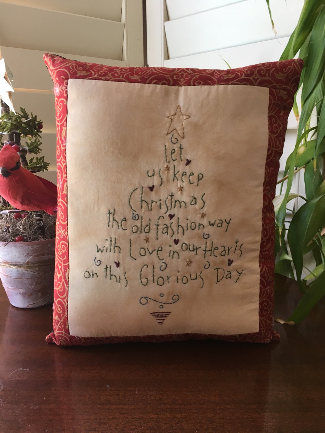 Christmas Tree Pillow - Holiday Room Accent - Country Decor - Festive ...