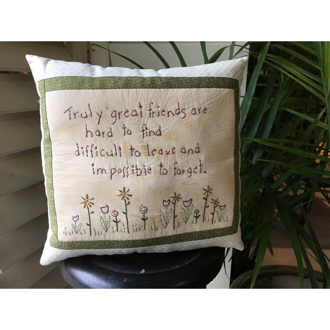 Inspirational Hand-embroidered Friendship Pillow - Floral Applique ...