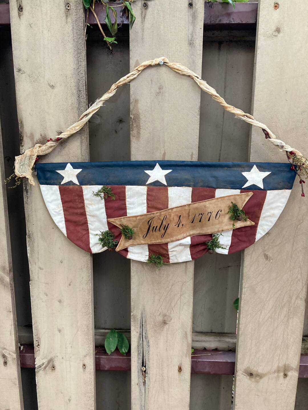 Handmade Patriotic Primitive American Flag Banner , Primitive Wall ...
