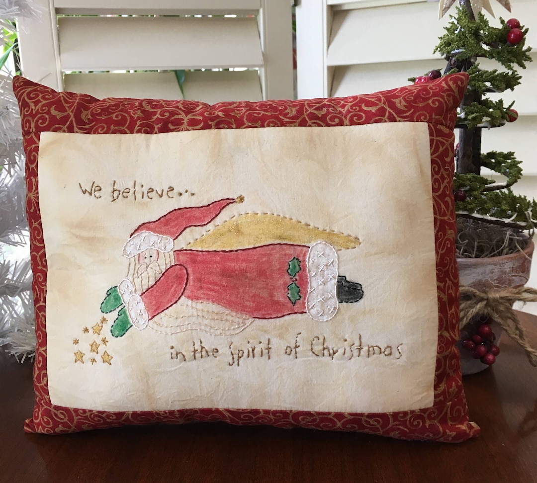 Embroidered Pillow - Decorative Christmas Pillow - Seasons Greetings ...