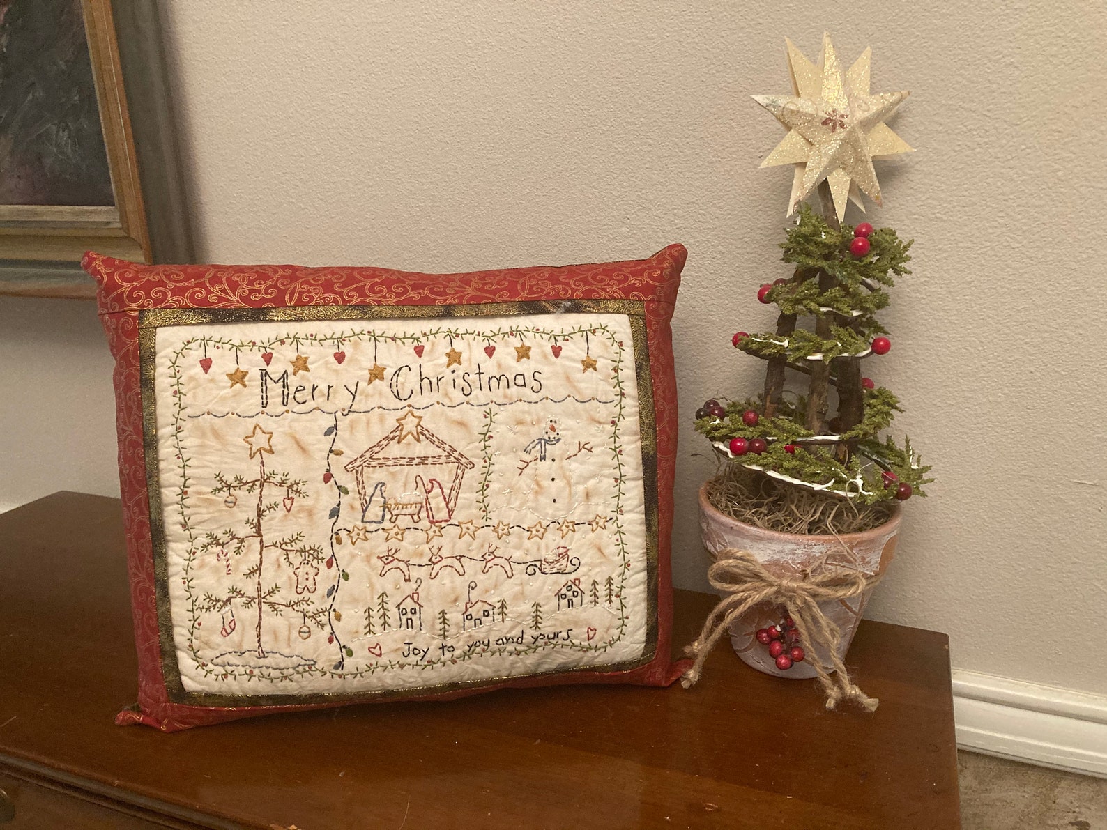 Hand Embroidered Christmas Sampler Pillow Holiday | Etsy