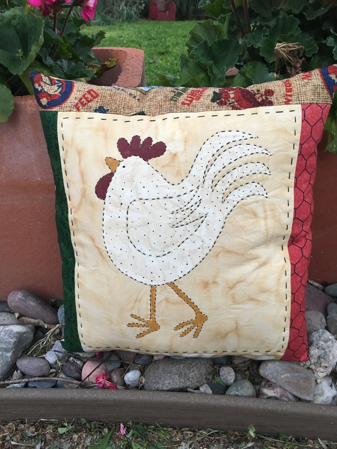 Hand Painted Chicken Pillow - Decorative Folk Art - Farmhouse Decor ...