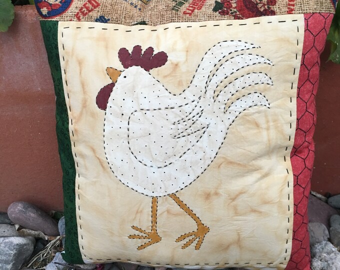 Hand Painted Chicken Pillow - Decorative Folk Art - Farmhouse Decor ...