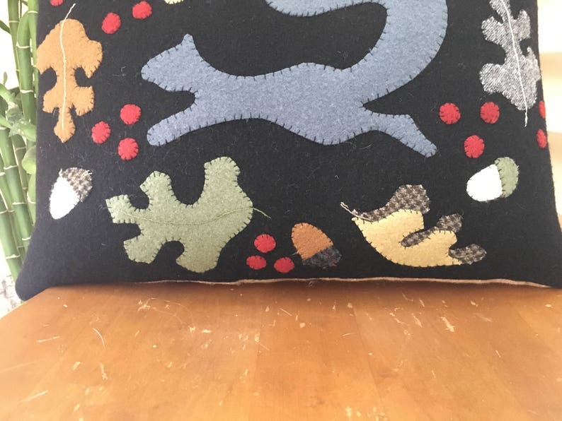 Wool Applique Pillow Autumn Scene 100% Wool Handmade - Etsy