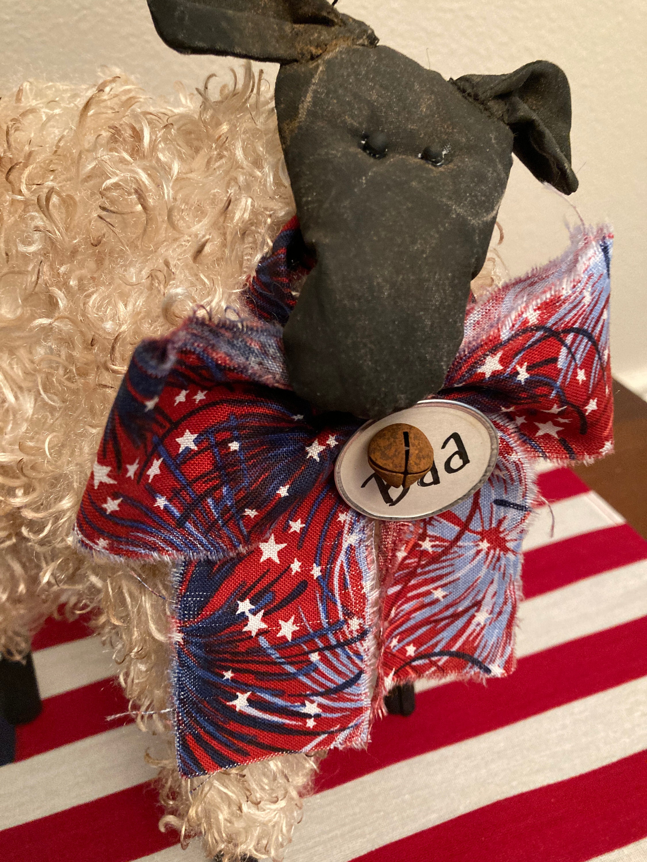 Handmade Patriotic Primitive Sheep , Primitive Sheep With Bell, Country ...