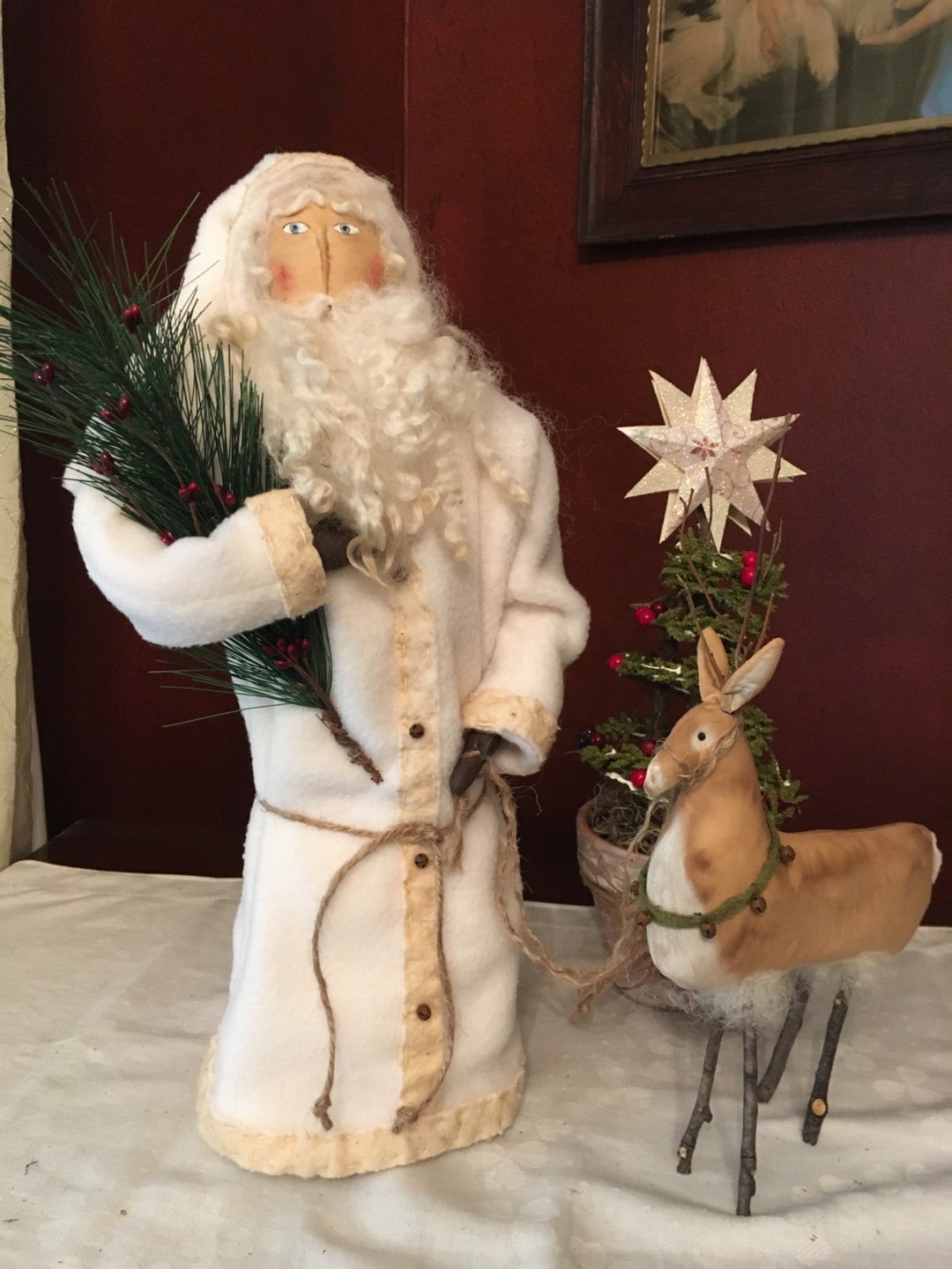 Handmade Old World Santa With Reindeer - Handmade Christmas Decoration ...