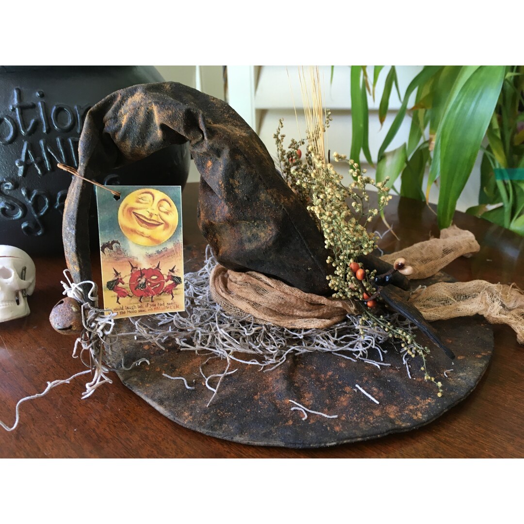 Handmade Primitive Witch Hat - Primitive Hat - Halloween Table Decor ...