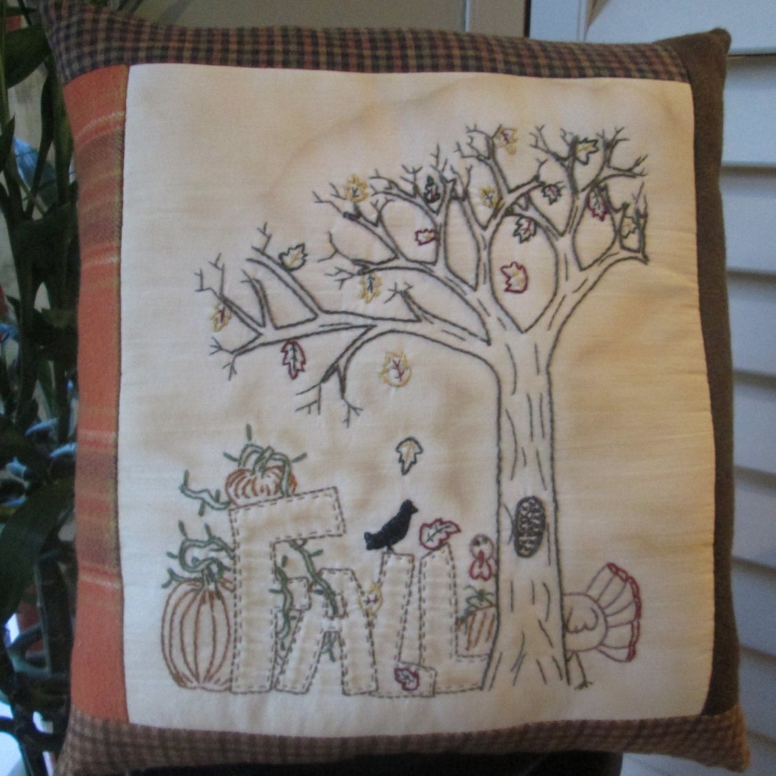 Hand Embroidered Fall Stitchery - Handmade FALL Decorative Pillow ...