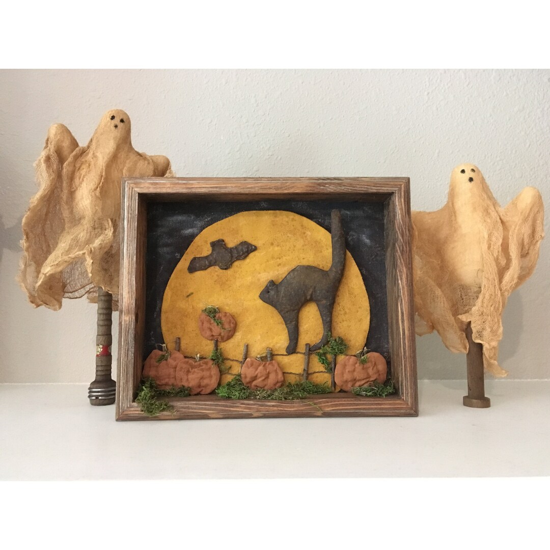 Halloween Shadow Box Wall Display Black Cat Halloween Moon Halloween ...