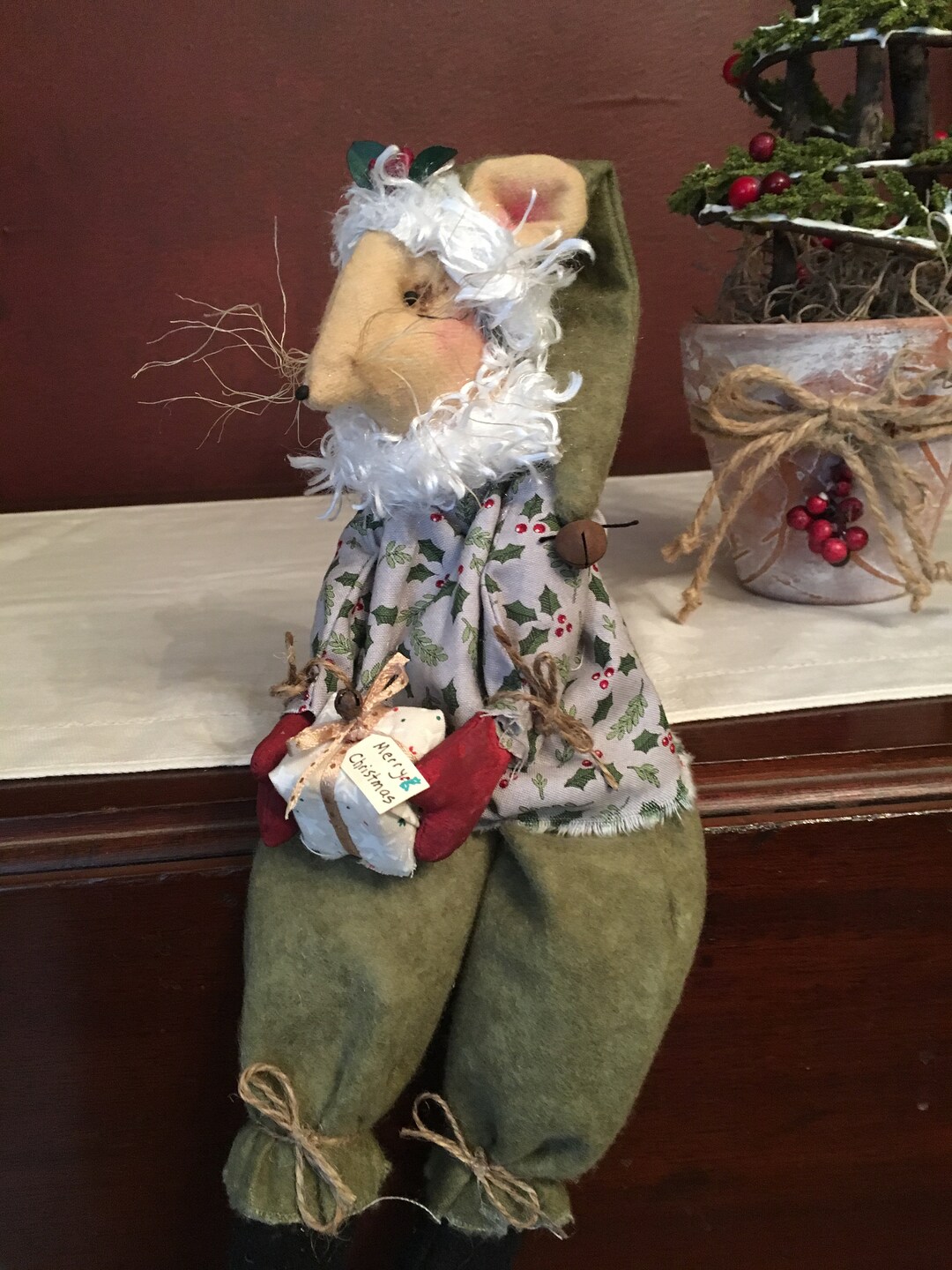 Primitive Winter Mouse , Christmas Thyme Mouse , Rustic Room Decor ...