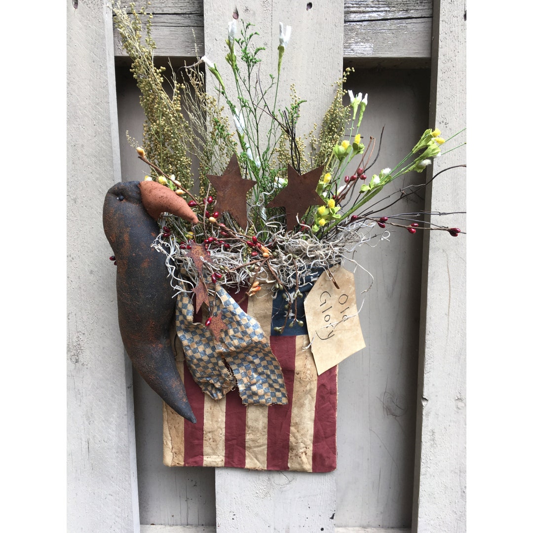 Americana Wall Art Primitive American Flag With Crow Wall - Etsy