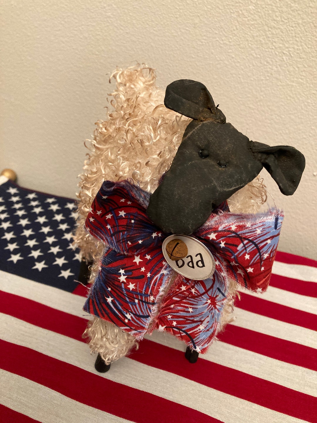 Patriotic Primitive Sheep , Primitive Sheep With Bell, Handmade Country ...