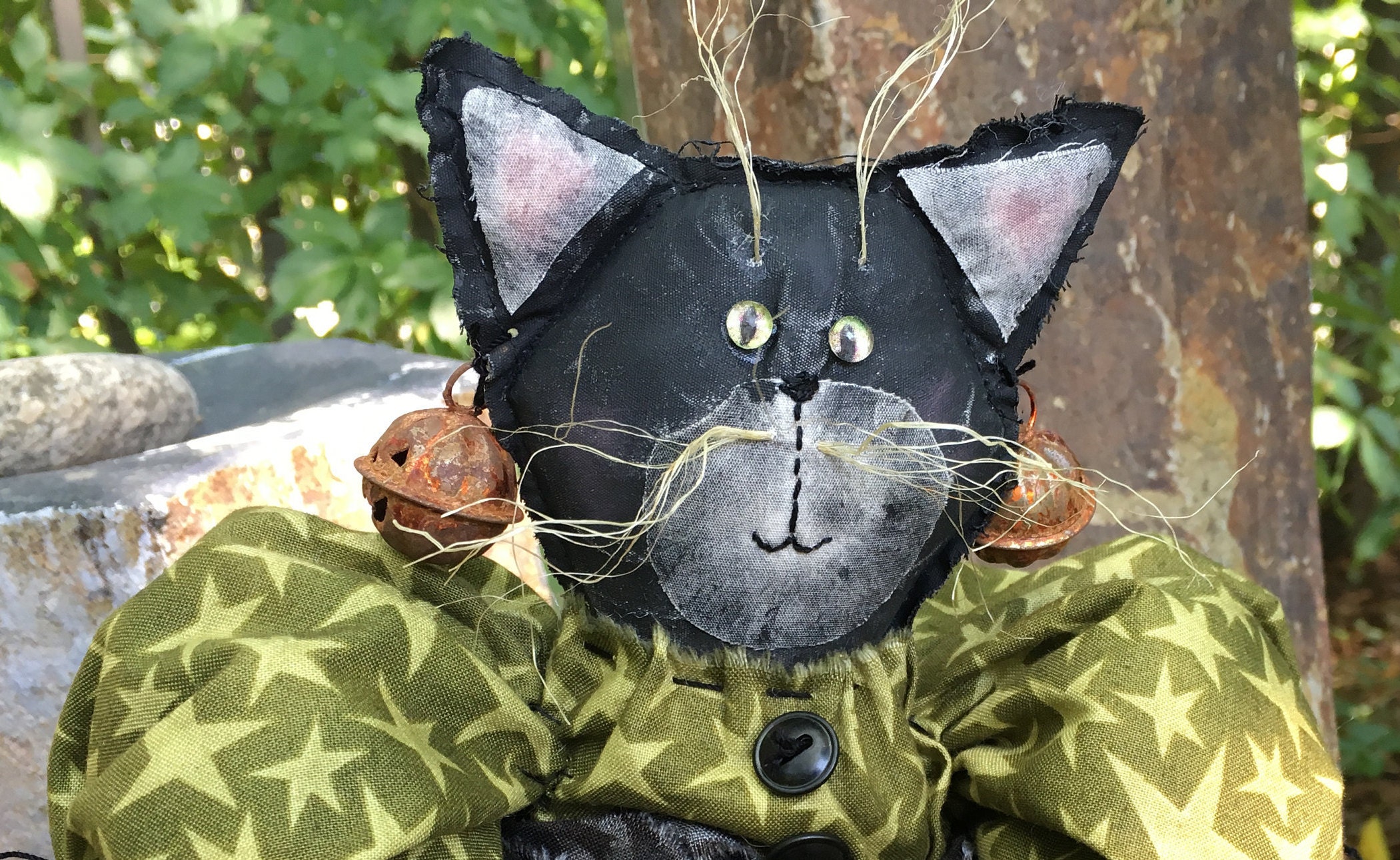 Halloween Cat Primitive Black Cat Halloween Folk Art - Etsy