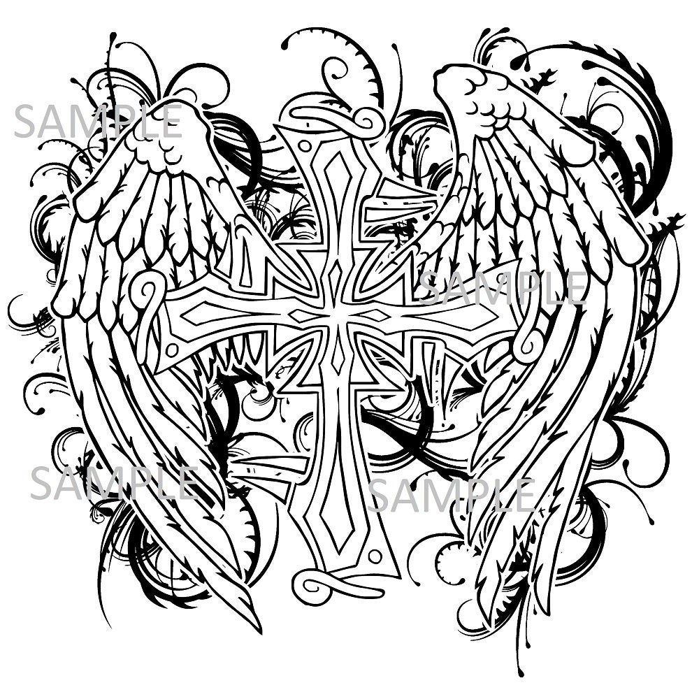 Cross With Angel Wings Style 2- Digital Download - Etsy