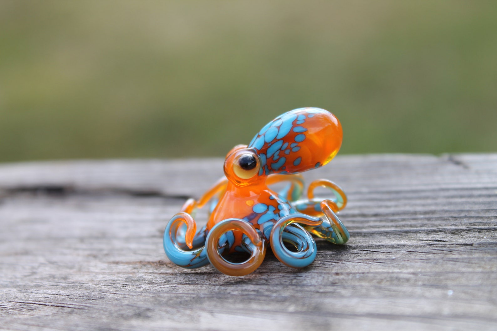 Blown Glass Orange and Blue Octopus Glass Figurine Octopus Glass Ocean ...