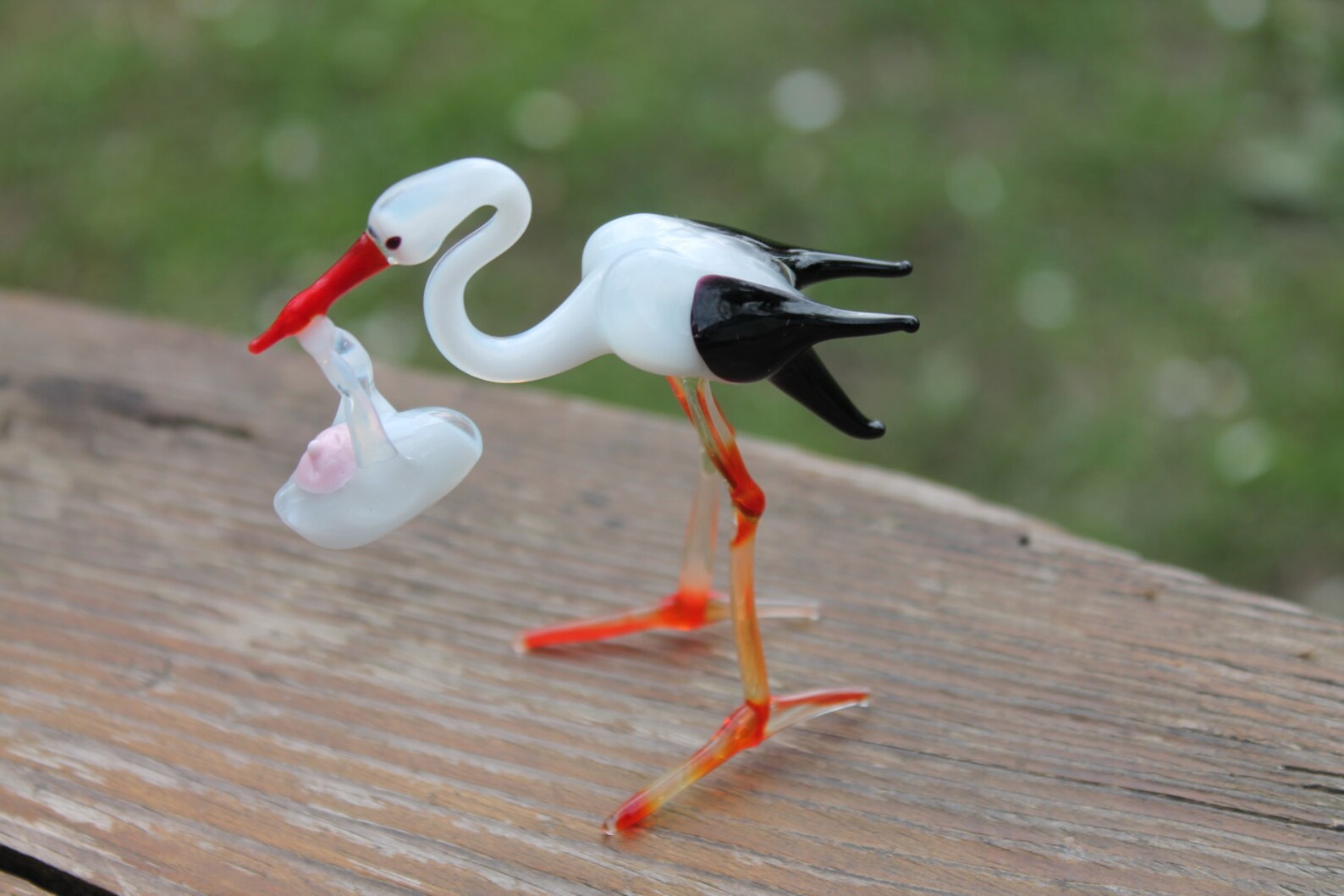 Stork With Baby Bundle Figurine Blown Glass Shower Gift the Stork ...