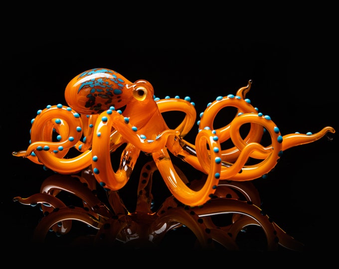Blue Blown Glass Octopus Sculpture - Etsy