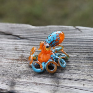 Blown Glass Orange and Blue Octopus Glass Figurine Octopus Glass Ocean ...