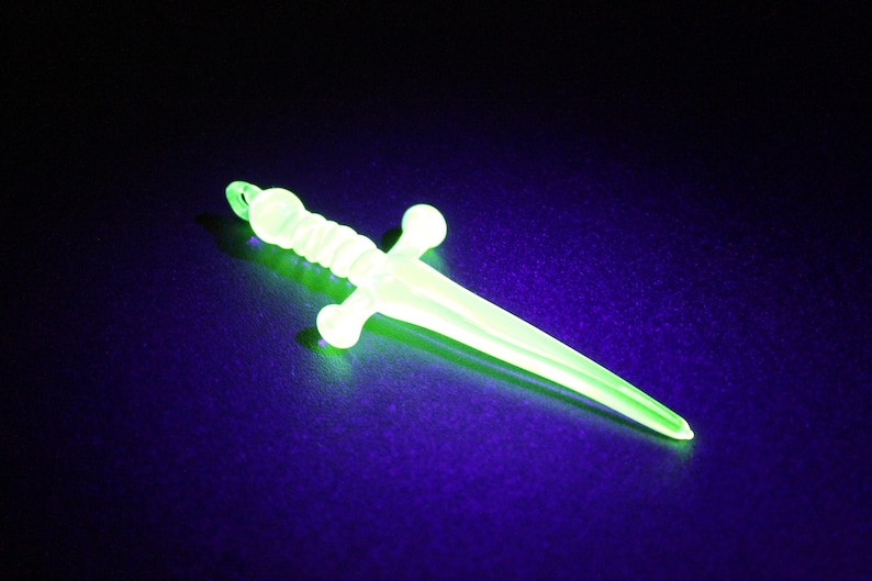 Glowing Uranium Glass Sword Figurine – Radiant Green Blade Decor Under ...