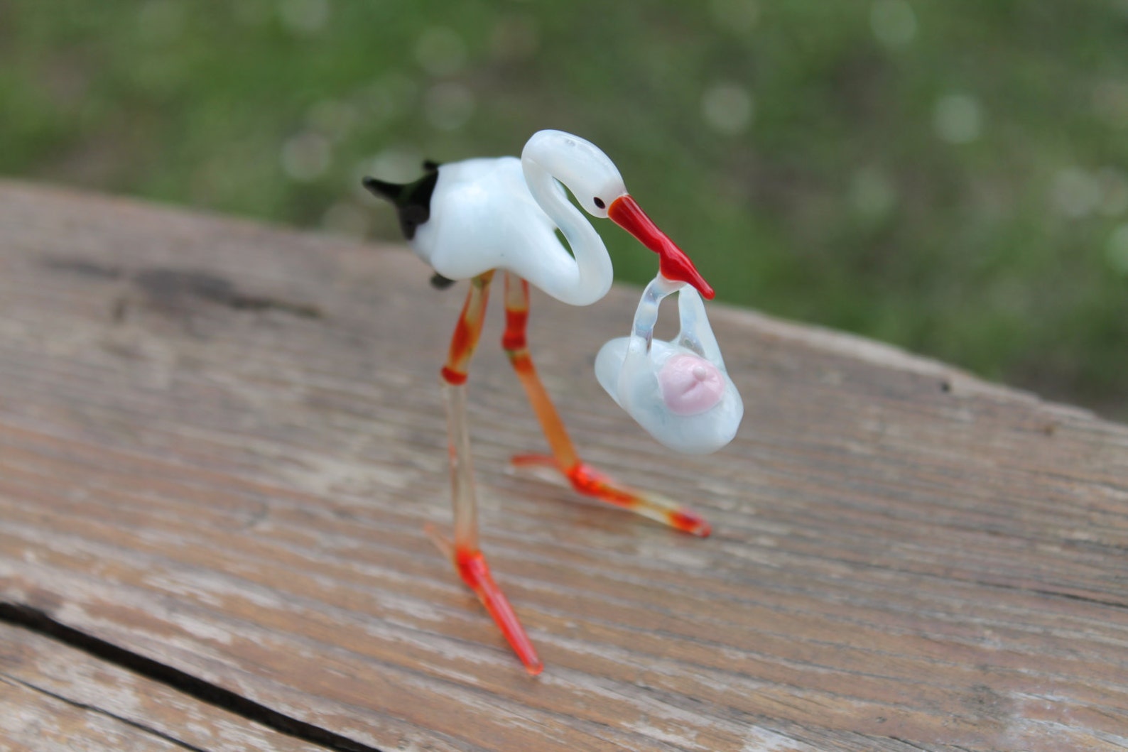 Stork With Baby Bundle Figurine Blown Glass Shower Gift the | Etsy