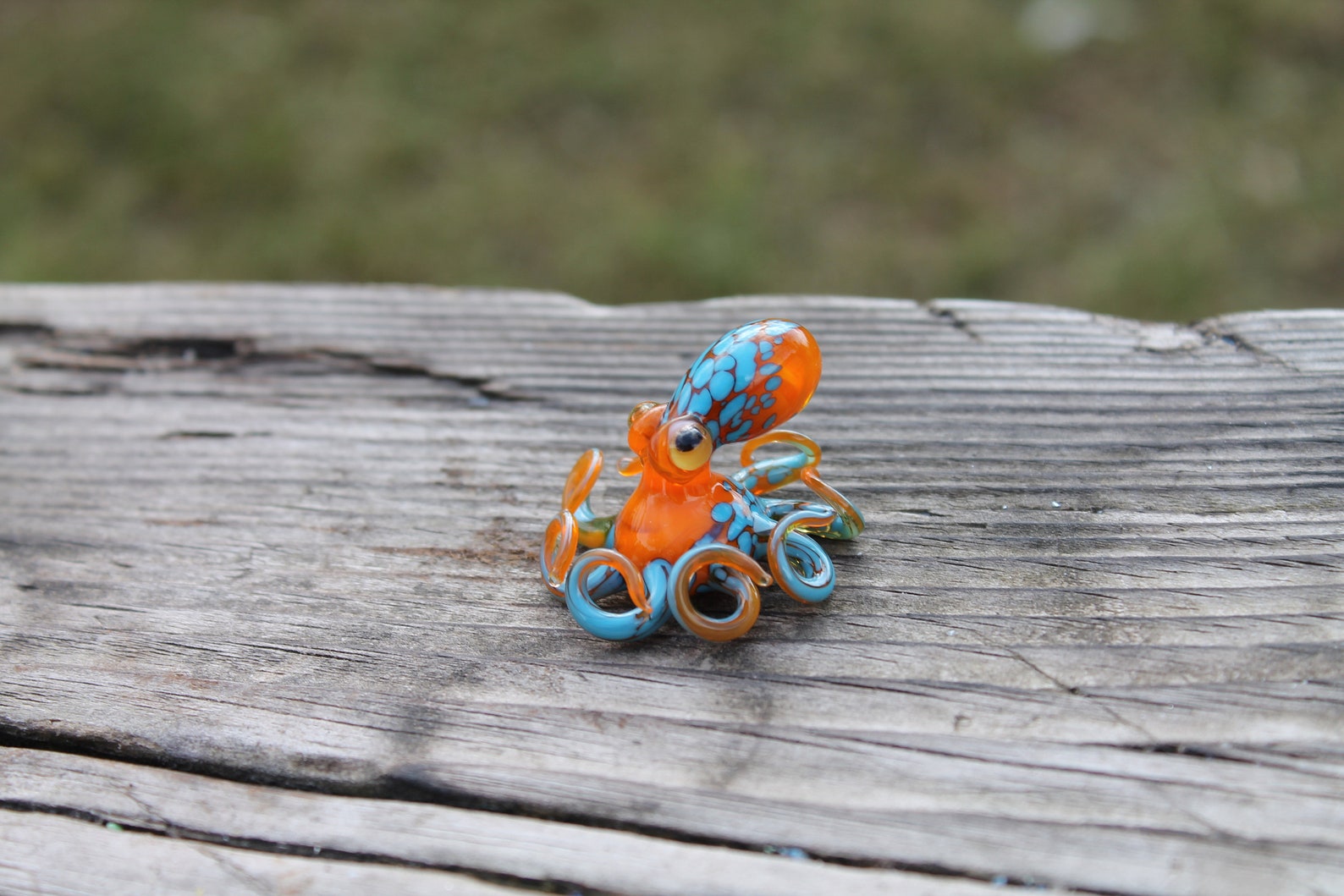 Blown Glass Orange and Blue Octopus Glass Figurine Octopus Glass Ocean ...