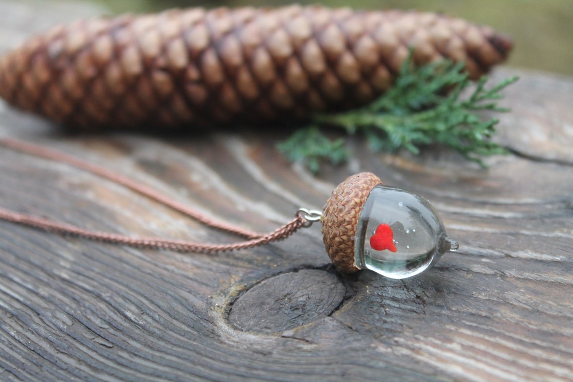 Glass Acorn Necklace in Crystal Clear With Glass Heart Acorn - Etsy