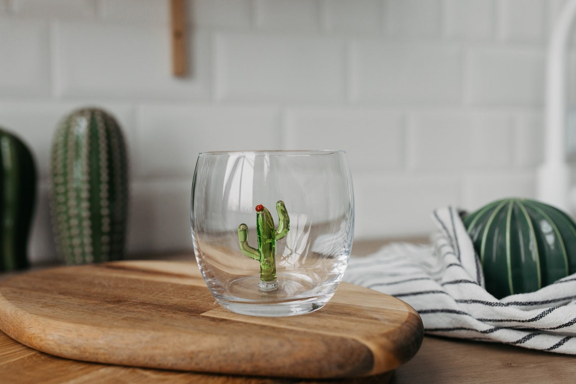Mexico Glass Cactus Tequila Drink Water Cup Handmade Unique - Etsy