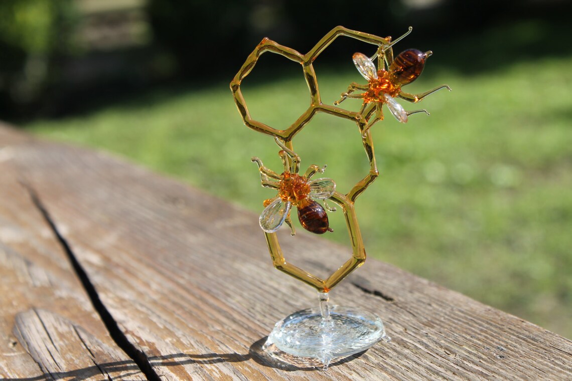 Glass Honeycomb and Bee Collectible Figurine Glass Bee Blown - Etsy